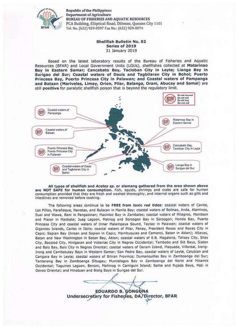 Red Tide Alert – Shellfish Bulletin #2 News from the Philippines